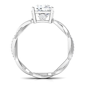 Rosec Jewels Moissanite Solitaire Ring for Women, 8 MM, 3 Cttw, D-VS1 Quality, Braided Promise Engagement Ring, 14K White Gold, Size:US 12.00