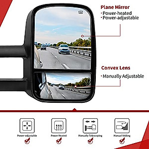 YITAMOTOR Towing Mirrors Compatible with 07-14 Chevy Silverado GMC Sierra 1500/2500/3500 Yukon Power Heated Side Mirrors, 2 Pack