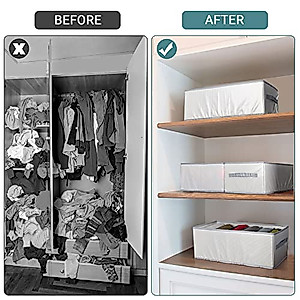 Tepnology Brands Clothes Organizer Set - Foldable Closet Storage Box for Shirts, Jeans, Socks, Sweaters - Waterproof PVC Nylon Organization Containers with 6 & 9 Grids, Handles & PP Board - Set of 2
