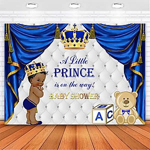 Mehofoto Prince Baby Shower Backdrop Royal Blue Little Prince Baby Shower Background 7x5ft Gold Grown Cute Baby Bear Sliver Backdrop for Boys Baby Shower Decorations