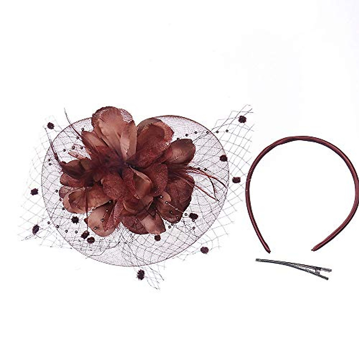 Derby Netting Mesh Headband,BOLUBILUY Feather Big Flowers Hair Band Tea Party Girls Women Wedding Bridal Fascinator Hat