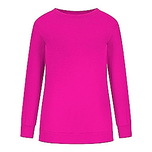 Amazone Shopping Oversized Tunic Pullovers for Women Solid Drop Sleeve Long Sweatshirts Plus Size Blouse Tops Ladies Fall Clothes Hot Pink