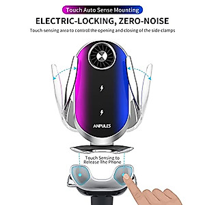 ANPULES Wireless Car Charger, Cooling Fan Wireless Charger Cup Holder for Tesla, Auto Clamping Car Charger Mount for iPhone14/ 13/12 Pro Max/11/10/8, Samsung Galaxy S/Note/FILP Series