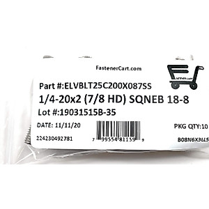 (10) 1/4-20x2 Stainless Steel Elevator Bolt Square Neck (7/8 Diameter Head) 18-8