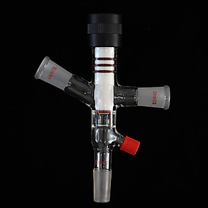 Glass Vacuum Cut Off Adapter with Joints 24/40 and GL14, Vacuum Cow Adapter 60 Degree