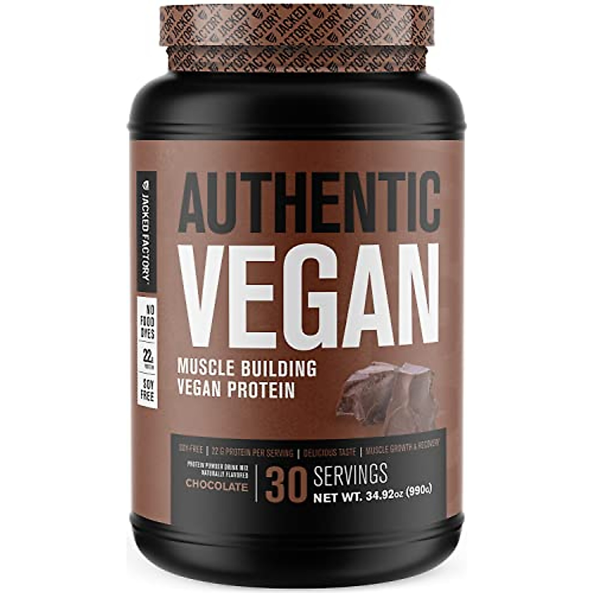 Authentic Vegan Plant Based Protein Powder - 22g of Muscle Building Protein - No Soy, Non-GMO - Sourced from Organic Peas, Mung Beans, Sunflower, Pumpkin & Watermelon Seeds, 30 Servings, Chocolate