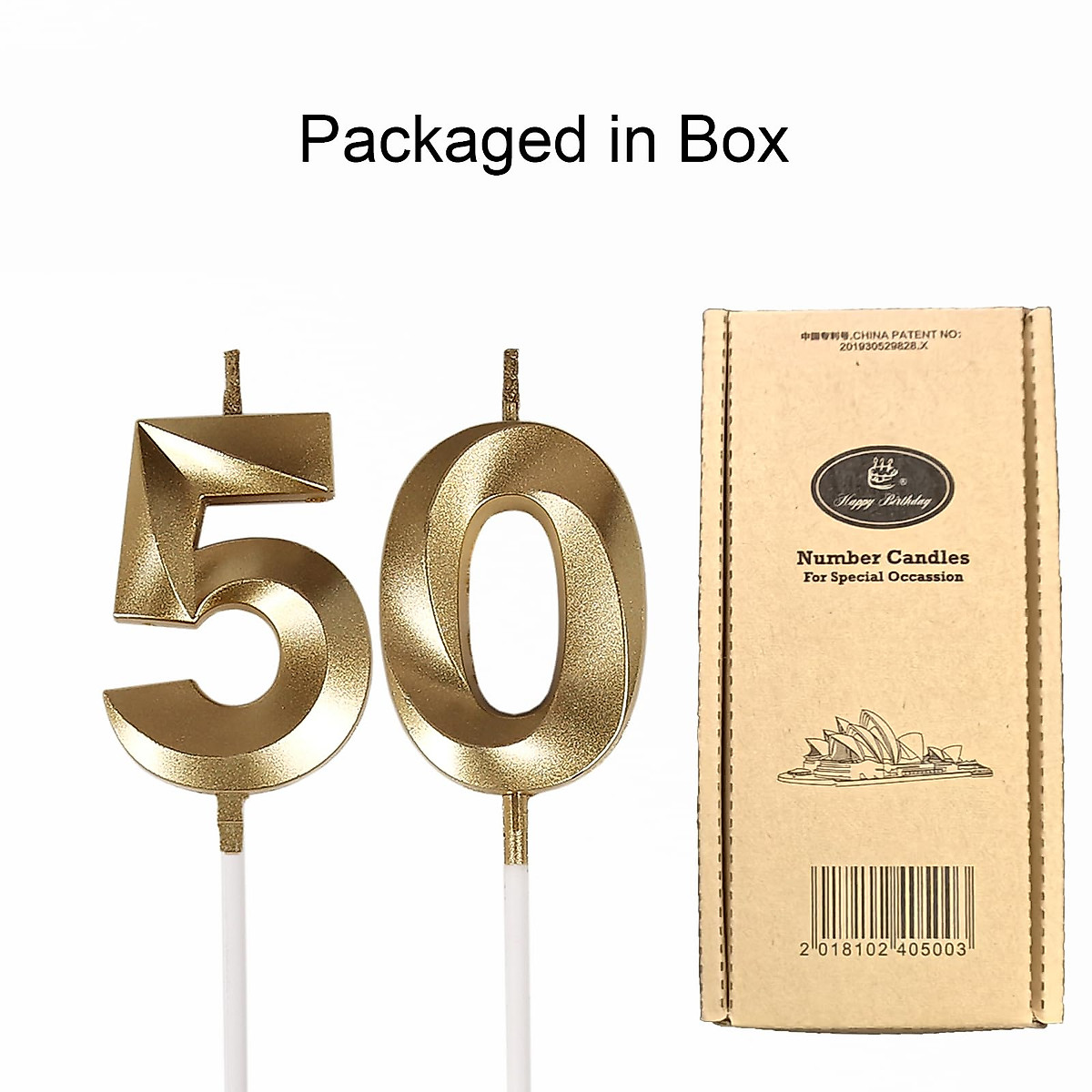 Bailym 50th Birthday Candles,Gold Number 50 Cake Topper for Birthday Decorations Party Decoration