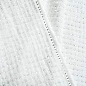 Lush Decor Solid Kantha Pick Stitch Yarn Dyed Cotton Woven Throw Blanket, 60" x 50", Off-White