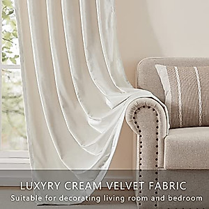 PRIMROSE Cream Curtains 96 inch for Living Room Velvet Blackout Rod Pocket Window Drapes Treatment Semi Room Darkening Ivory Decor Curtains for Bedroom Set of 2 Panels