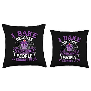 I Bake Because Punching People Is Frowned Upon Funny Baking Throw Pillow, 16x16, Multicolor