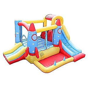 for Kids Rocket Inflatable Castle Activity Air Bounce Room, Parachute Castle with Slide 420D Oxford Cloth 840D Oxford Cloth Jump Surface, Outdoor Family Playground
