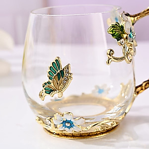 Wisolt Christmas Gifts for Women Anniversary Valentines Mothers Day Gifts Ideas Glass Tea Mugs for women Gifts for Mom Grandma Sister Coworker Teacher Friend Glass Coffee Mug with Spoon Set