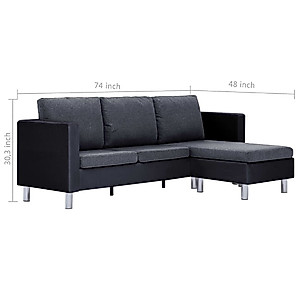 vidaXL Sofa, Sectional Sofa Couch with Cushions, Upholstered 3 Seater Sofa for Home Living Room Bedroom, Modern Style, Black Faux Leather