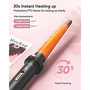 Wavytalk 5 in 1 Curling Iron,Curling Wand Set with Curling Brush and 4 Interchangeable Ceramic Curling Wand(0.5”-1.25”),Instant Heat Up,Include Heat Protective Glove & 2 Clips