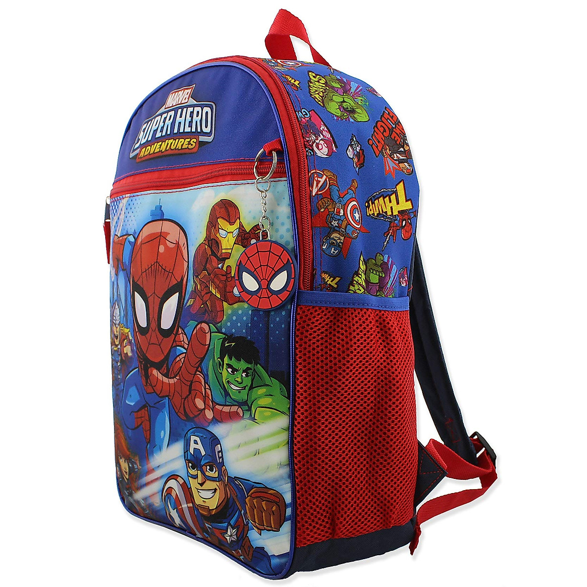 Super Hero Adventures Boys 5 piece Backpack and Snack Bag School Set (One Size, Blue/Red)