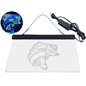 ADVPRO Bass Fish Cabin Game Room Dual Color LED Neon Sign Green & Blue 16 x 12 Inches st6s43-i3715-gb