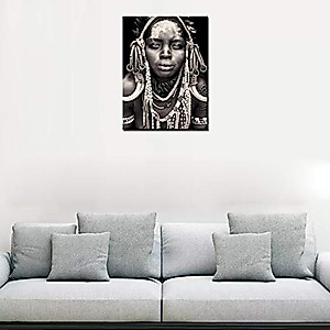 Tucocoo Black and White Artwork for Walls African Fashion Women Pictures Indigenous Civilization Art Paintings 1 Piece Canvas Modern Artwork Framed Ready to Hang(12''x16'')