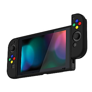 PlayVital Black Protective Case for Nintendo Switch, Soft TPU Slim Case Cover for Nintendo Switch Joycon Console with Colorful ABXY Direction Button Caps