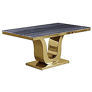 MAKLAINE 78" x 40" Gray Marble Dining Table with Gold Stainless Steel Base