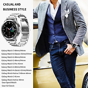 Compatible with Samsung Galaxy Watch 7 6 5 4 FE Band Pro Classic Active 2 40mm 44mm 43mm 47mm 45mm 42mm 46mm 20mm Galaxy Watch 3 Band 41mm Men Women Metal Elegant Casual Business Stainless Steel
