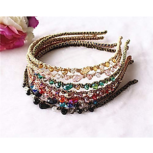 ShungFun 7 Pieces Women Fashion Thin Beads Crystal Headbands Antislip Hair Loop Clasp Glitter Hairbands Elastics Hair Bands for Wedding Hair Accessories (Yellow,Pink,Red,Green,Purple,Black and