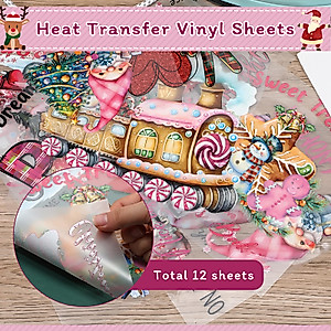 Fumete 12 Sheets Christmas Iron on Transfers for T Shirts Pink Iron on Decals Elk Snowman Tree Pattern Applique Stickers Christmas Heat Transfer Paper Stickers for DIY Xmas Clothing