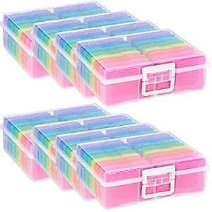 Rainbow Plastic Photo & Craft Keeper Box by Simply Tidy - Acid Free Container Includes 16 Cases and Holds Up to 1,600 Photos - Bulk 8 Pack