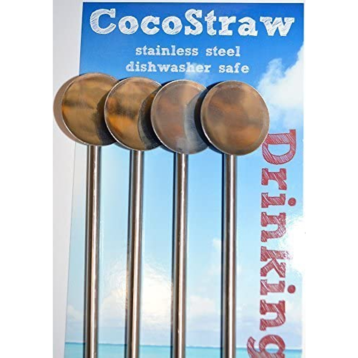4 Spoon Straws Stirrer Stainless Steel 4 Pack + Cleaning Brush Drinking Straws Metal Reuseable Drinking Mixing Cocktail Eco Friendly Green
