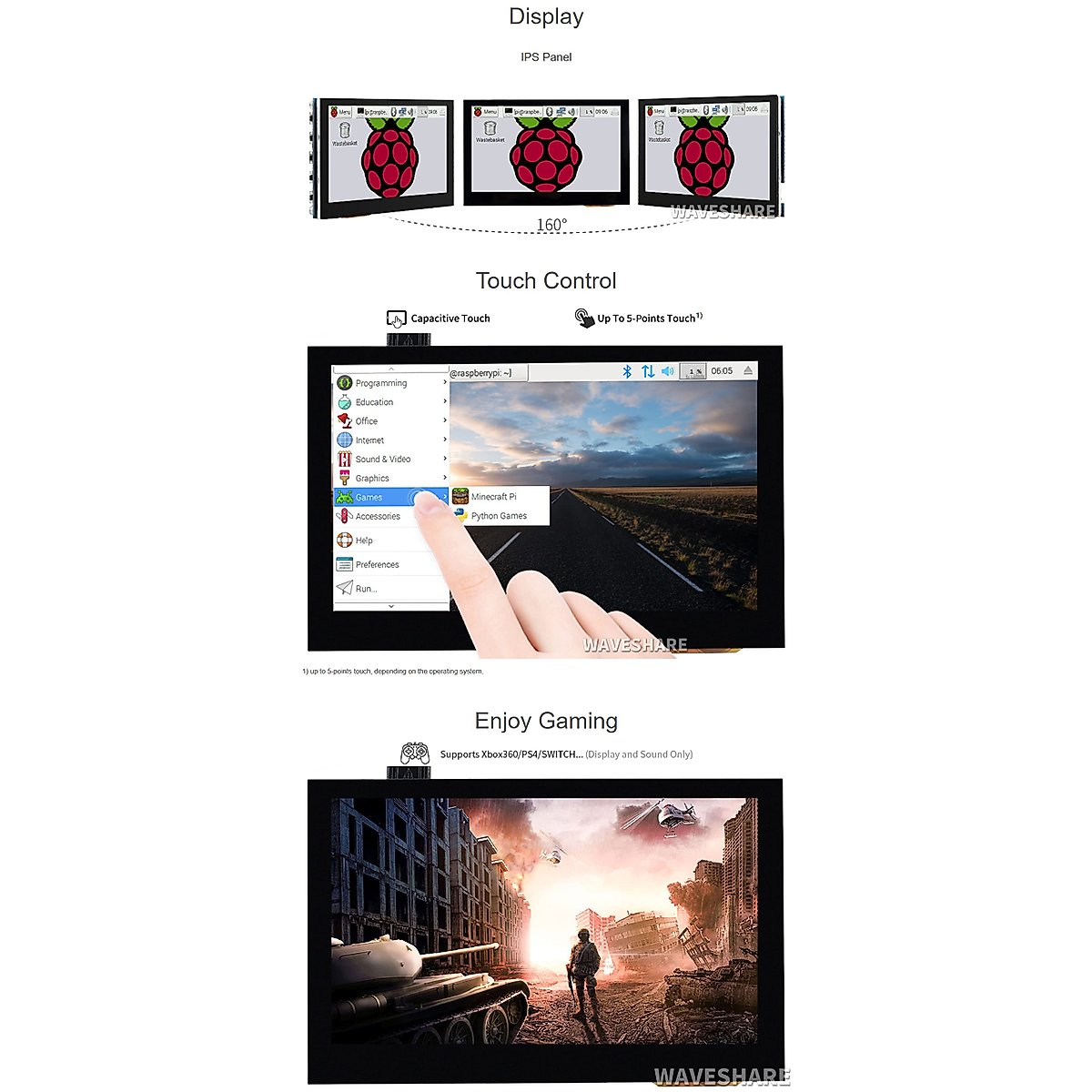 4.3inch HDMI LCD (B), IPS Screen HDMI Interface 4.3 inch 800x480 Capacitive Touch Screen Supports Multi Mini-PC Systems Raspberry Pi BB Black Banana Pi Raspbian Ubuntu Windows 10 8 7 @XYGStudy