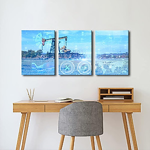 TUMOVO Wall Decorations for Living Room Development of Oil Production in the World Home Decor 3 Panel World Oil Wall Art Oil Field Wall Paintings Framed Ready to Hang (12x16 inch x3)