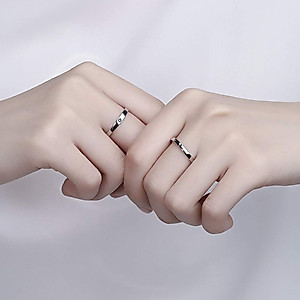 2 Pcs Sun Moon Couple Rings for Women Men Adjustable Couple Matching Promise Engagement Wedding Ring Set Simple Love Friendship Band Rings Gift Jewelry (Silver1：2 Pcs)