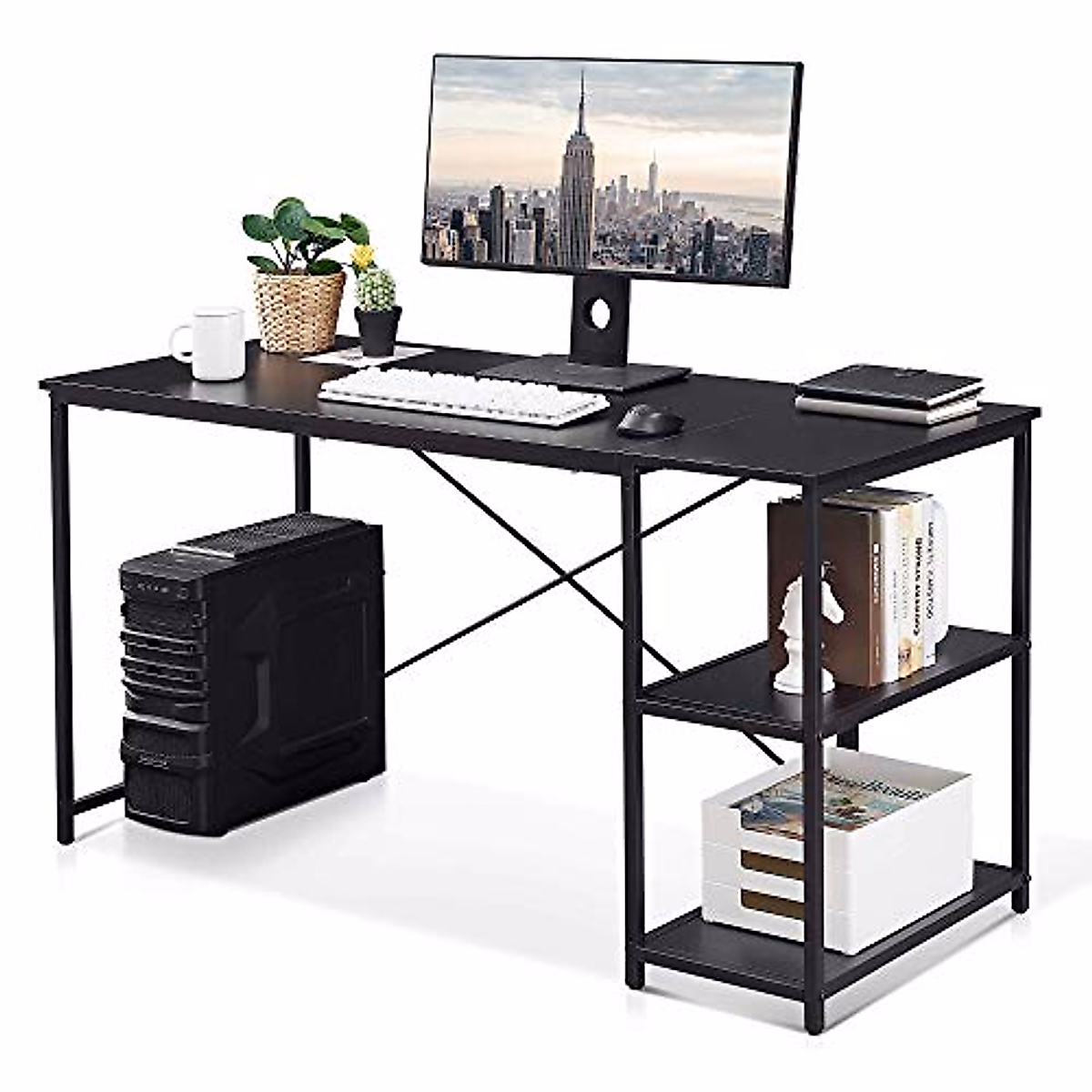 ivinta Computer Desk with Shelves, Office Desk for Living Room,Small Desk with Storage Space, Home Office Desks, Vanity Desk with Gold Legs PC Laptop Table (Black, 55")