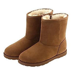 Vonair Girls Warm Winter Snow Boots for Little/Big Kids Fuzzy Faux Fur Lining Bootie Shoes with Zipper Brown 3 Big Kid