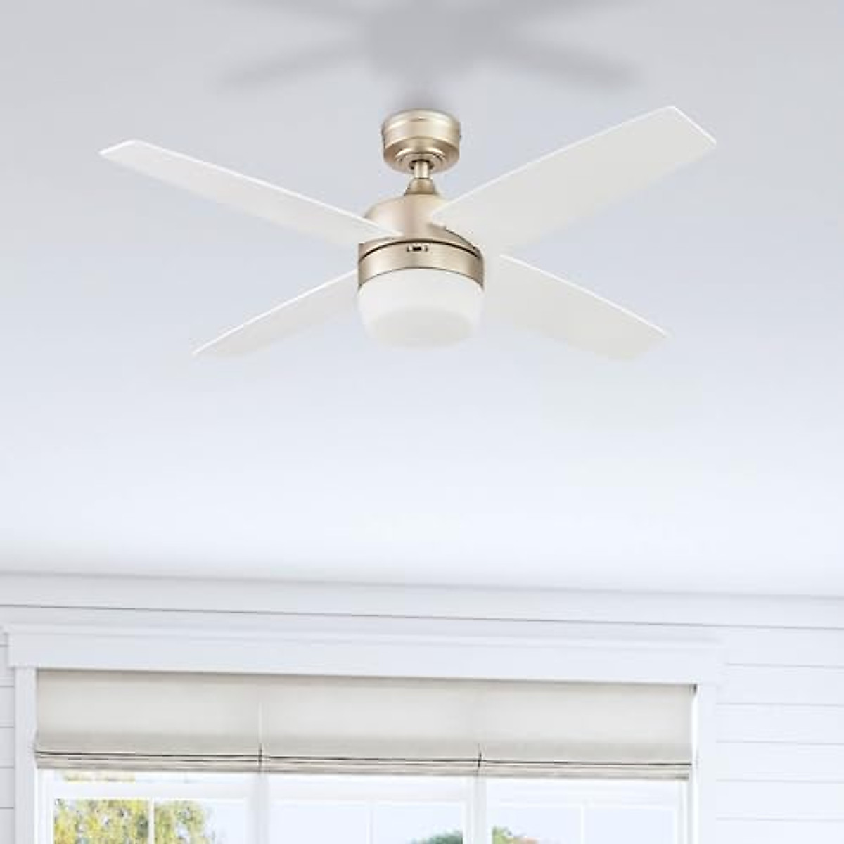 Prominence Home Atlas, 44 Inch Modern Indoor LED Ceiling Fan with Light and Remote Control, Dual Mounting Options, Dual Finish Blades, Reversible Motor - 51470-01 (Champagne)