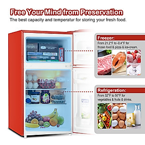 Frestec 3.1 CU' Retro Mini Fridge with Freezer,2-Door Compact Refrigerator,Small Refrigerator for Bedroom Dorm Office Apartment, Red (FR 302 RRED)