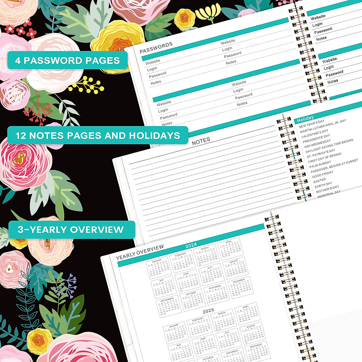 Monthly Planner 2023-2024 - Monthly Planner, 18 Month Planner from Jan. 2023- Jun. 2024, 8.8” x 11” Calendar 2023-2024 Planner Monthly with Tabs, Monthly Calendar Planner with Pocket, Contacts and Passwords, Twin-Wire Binding