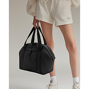 WONDAY Simple Puffer Lunch Bag for Women, Black Adult Lunch Box with Shoulder Strap, Insulated and Leakproof Lunch Tote Keeps Food Fresh, Large Lunch Bag, Perfect for Work, College and picnic