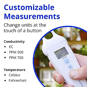 Bluelab PENCON Conductivity Pen and Digital TDS Meter, Water Tester for Temperature and Nutrient (CF, EC, PPM 500, PPM 700), TDS Testing Kit for Hydroponic System and Indoor Plant Grow