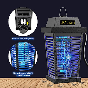 USA Jnariy Bug Zapper Outdoor, Fly Zappers Indoor Electric, Mosquito Zapper, Fly Insect Killer, Mosquito Killer, Mosquito Killer, 3 Prong Plug with 5ft Power Cord Trap Lantern