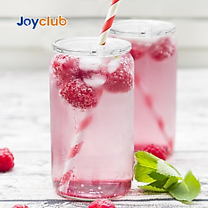 Joyclub 4 Pack Acrylic Lids Fit for 16 oz Glass Cups with Lids and Straws, Replacement Lids for Drinking Beer Glasses with Bamboo Lids Iced Coffee Cups Cute Tumbler Cup (Clear)