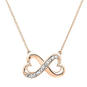 Dazzlingrock Collection 0.10 Carat (ctw) 10K Round Diamond Ladies Double Heart Infinity Pendant 1/10 CT, Rose Gold
