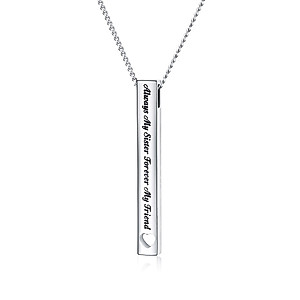 Rnivida Sister Gifts from Sister, Always My Sister Forever My Friend Bar Pendant Necklace, Sister Presents Christmas Birthday Jewelry Gift for Sisters (Sister - Silver)
