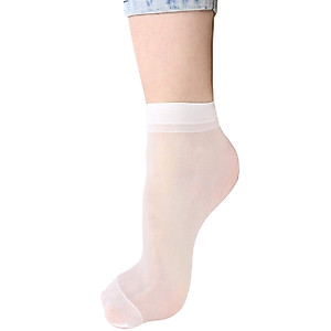 10 Pairs Women's Soft Ankle High Sheer Socks Hosiery (10Pairs White)