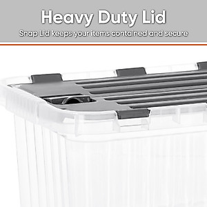 Superio Storage Box with Hinged Lids, Plastic Container Bins for Organizing with Attached Lid, Stackable Crates, BPA Free, Organizers for Home, Office, Dorm (Clear with Grey Lids, 15"x10"x7")