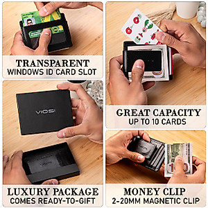 Viosi Money Clip Slim Leather Wallet For Men Front Pocket Rfid Blocking Card Holder With Rare Earth Magnets