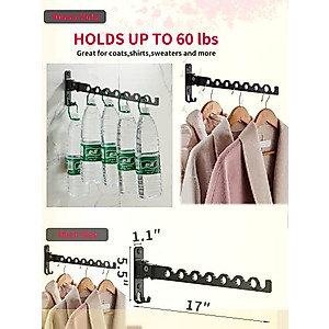 Dr.DJ Wall Mount Coat Hanger Rack, Laundry Clothes Drying Organizer Rack Garment Hooks Aluminium Retractable Folding Indoor Wall Mounted Hanger Space Saver for Laundry Room Bedroom (2 Racks) Black