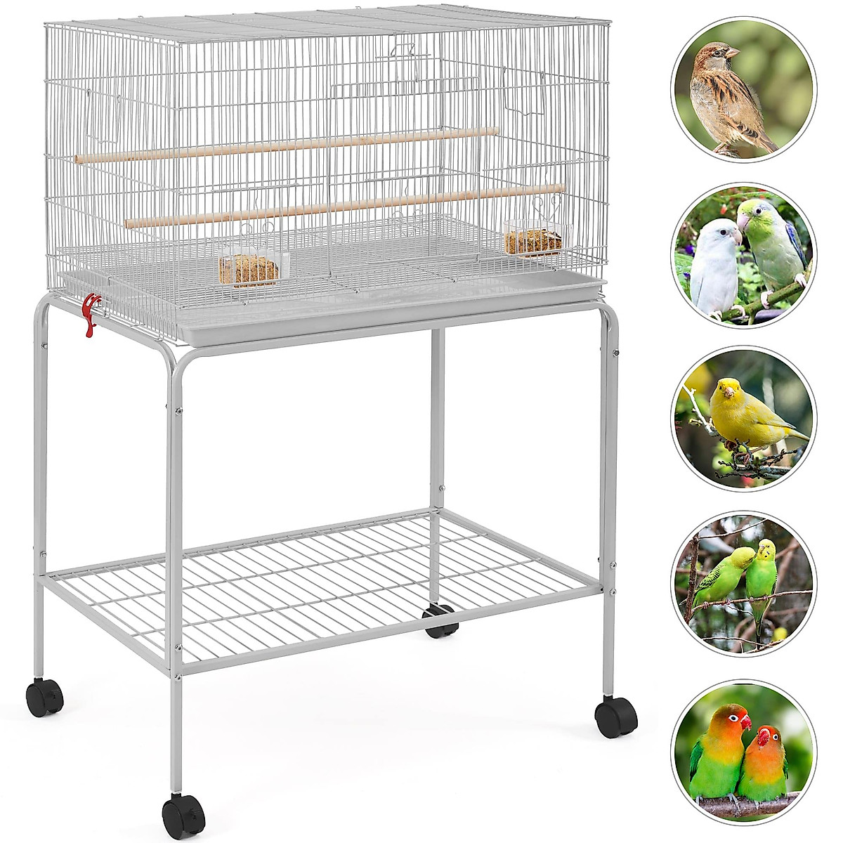 Yaheetech 47'' Height Metal Flight Bird Cage Parrot cage for Parakeets Conures Budgies Lovebirds with Rolling Stand