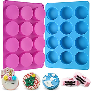 Sakolla 2 PCS Round Chocolate Cookie Molds, Cylinder Silicone Mold, Perfect for Chocolate Covered Oreos, Cake, Candy, Pudding, Mini Soap
