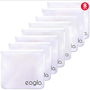 eoglo Reusable Food Storage Bags, BPA FREE, Dishwasher Safe 8 Pack XLarge Gallon Size Freezer Bags