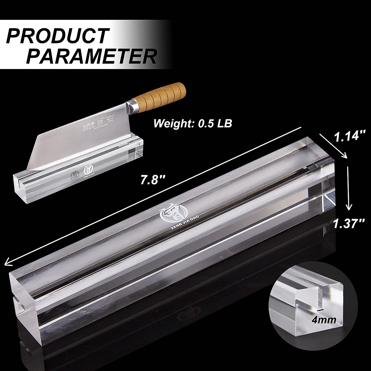 Knife Block/Knife Stand for Cleaver Nakiri Santoku and any Flat Edge Kitchen Knives -Trsnsparent Acrylic 2023 Gift